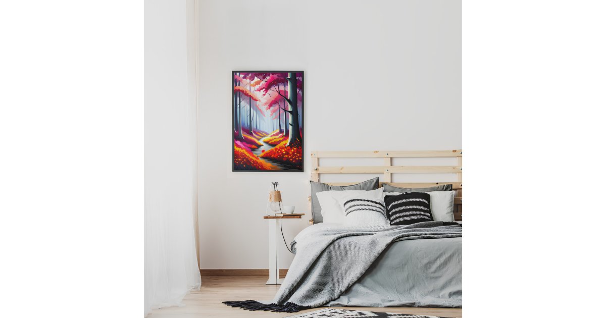Cute Colorful Forest Floral Landscape Illustration Poster | Zazzle