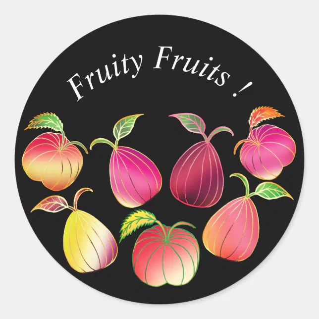 Cute Colorful Fruity Fruits Custom Classic Round Sticker | Zazzle