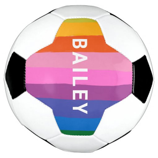 Cute Colorful Fun Rainbow Stripes Personalized Soccer Ball | Zazzle