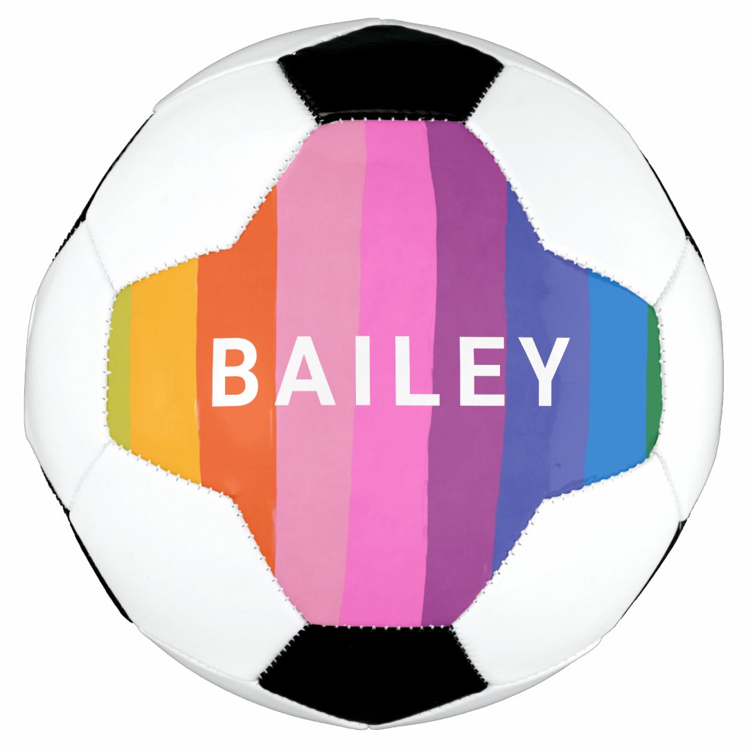 Cute Colorful Fun Rainbow Stripes Personalized Soccer Ball | Zazzle