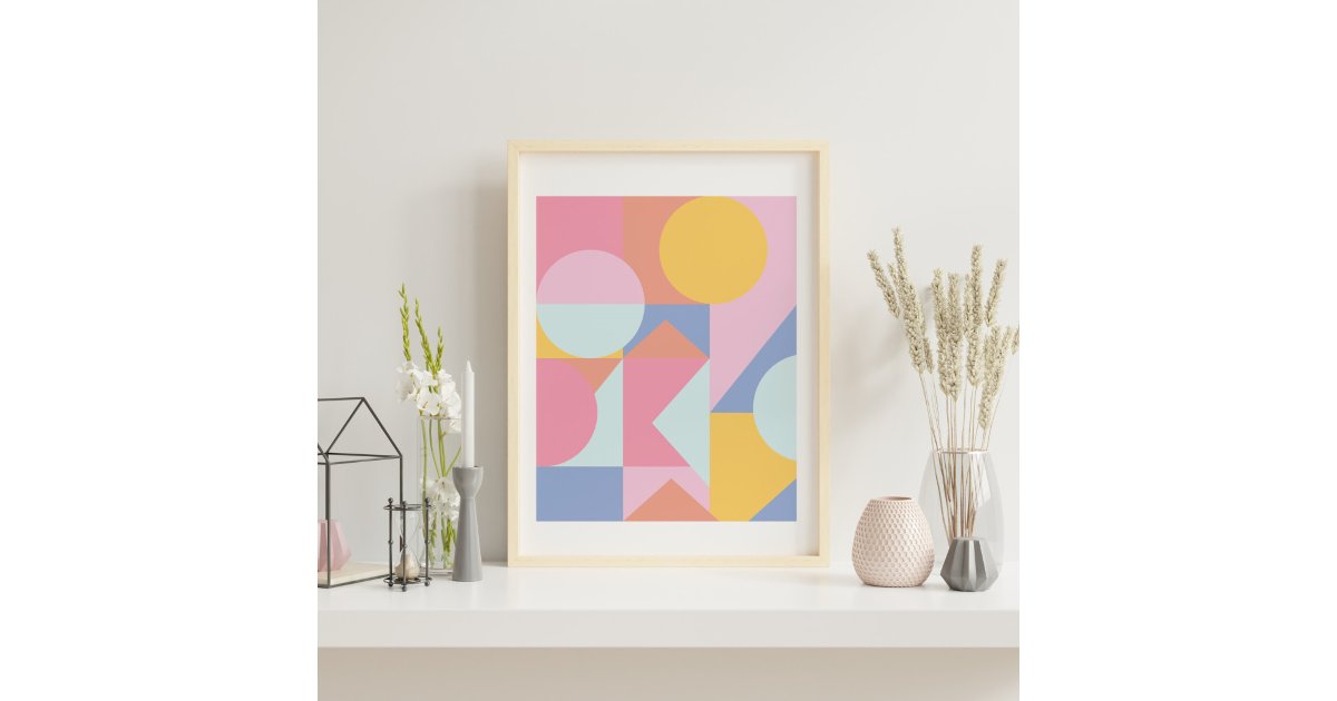 Cute Colorful Geometric Shapes Collage Artwork Poster | Zazzle