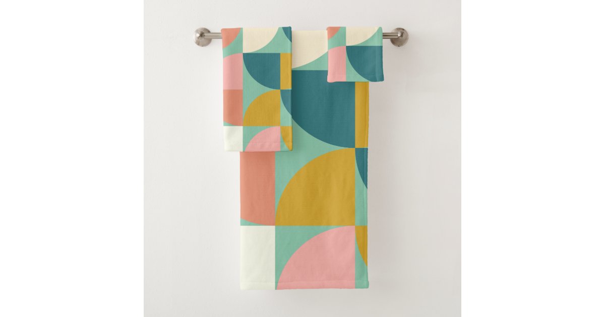 Cute Colorful Geometric Shapes Pattern in Teal Bath Towel Set | Zazzle