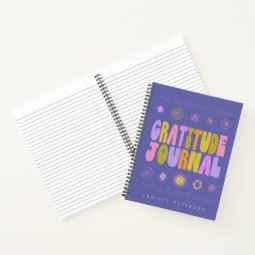 Cute Colorful Groovy Personalized Purple Gratitude Notebook | Zazzle