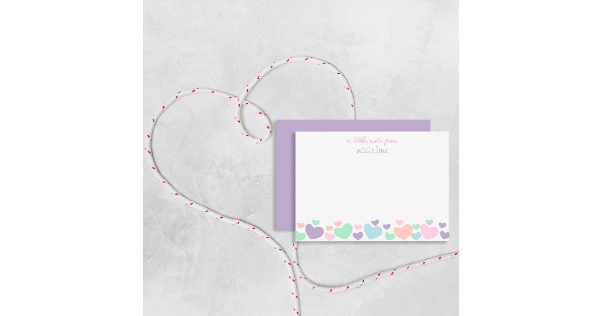 Cute Colorful Heart Girly Script Stationary Note Card | Zazzle