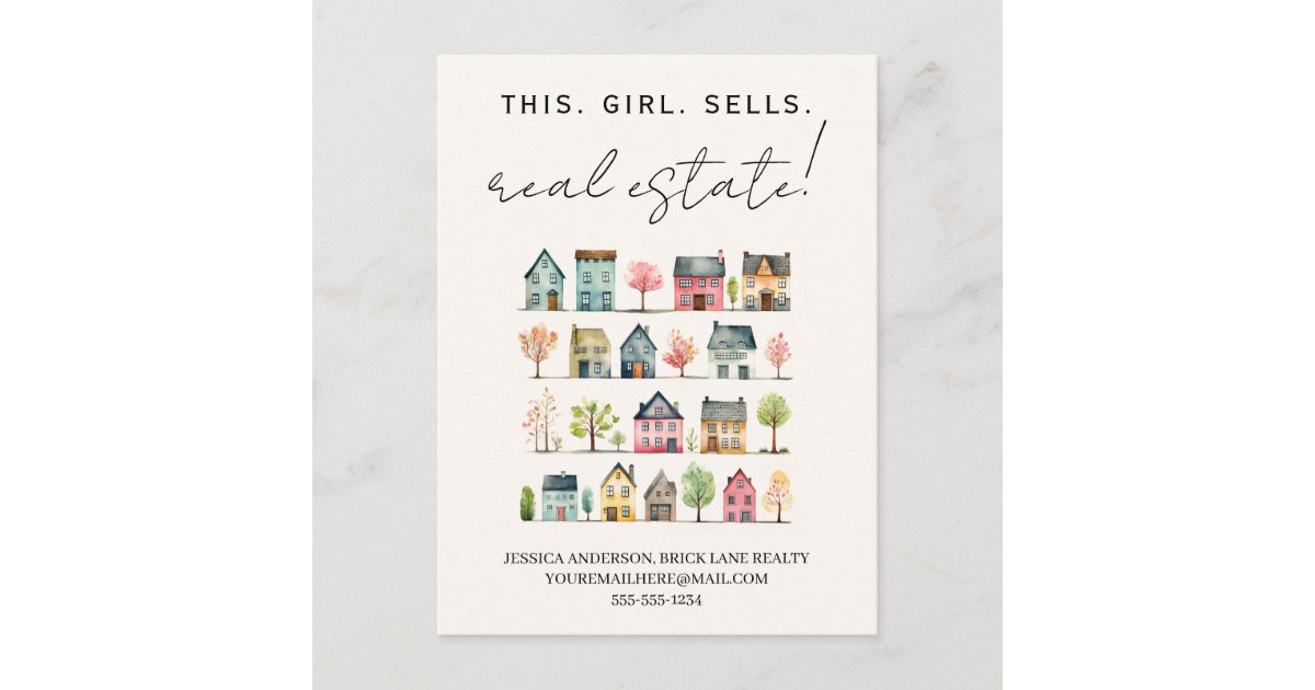 Cute Colorful Houses This Girl Sells Real Estate Postcard | Zazzle
