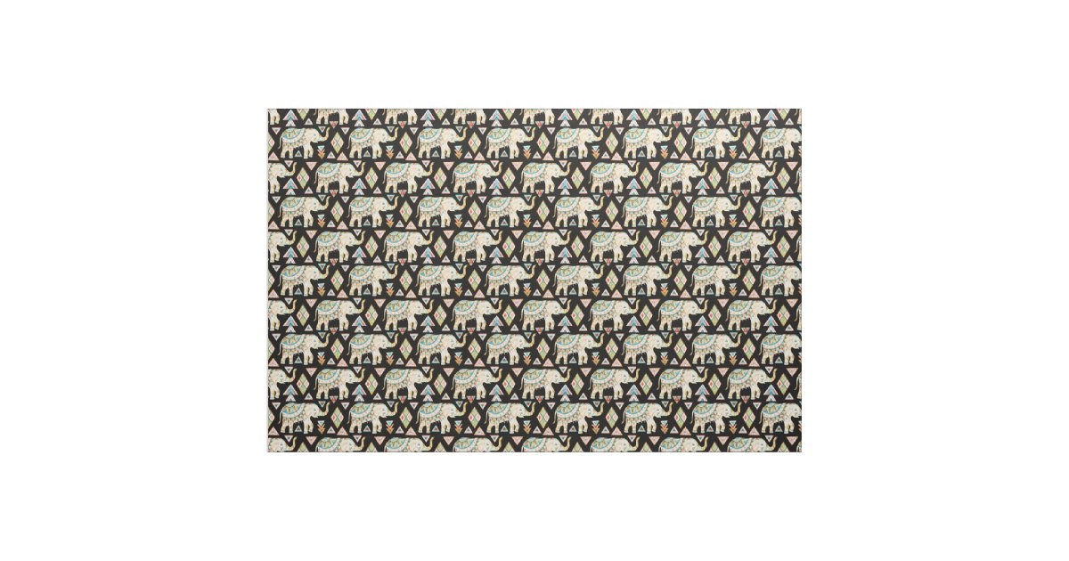 Cute colorful indian elephants pattern fabric | Zazzle