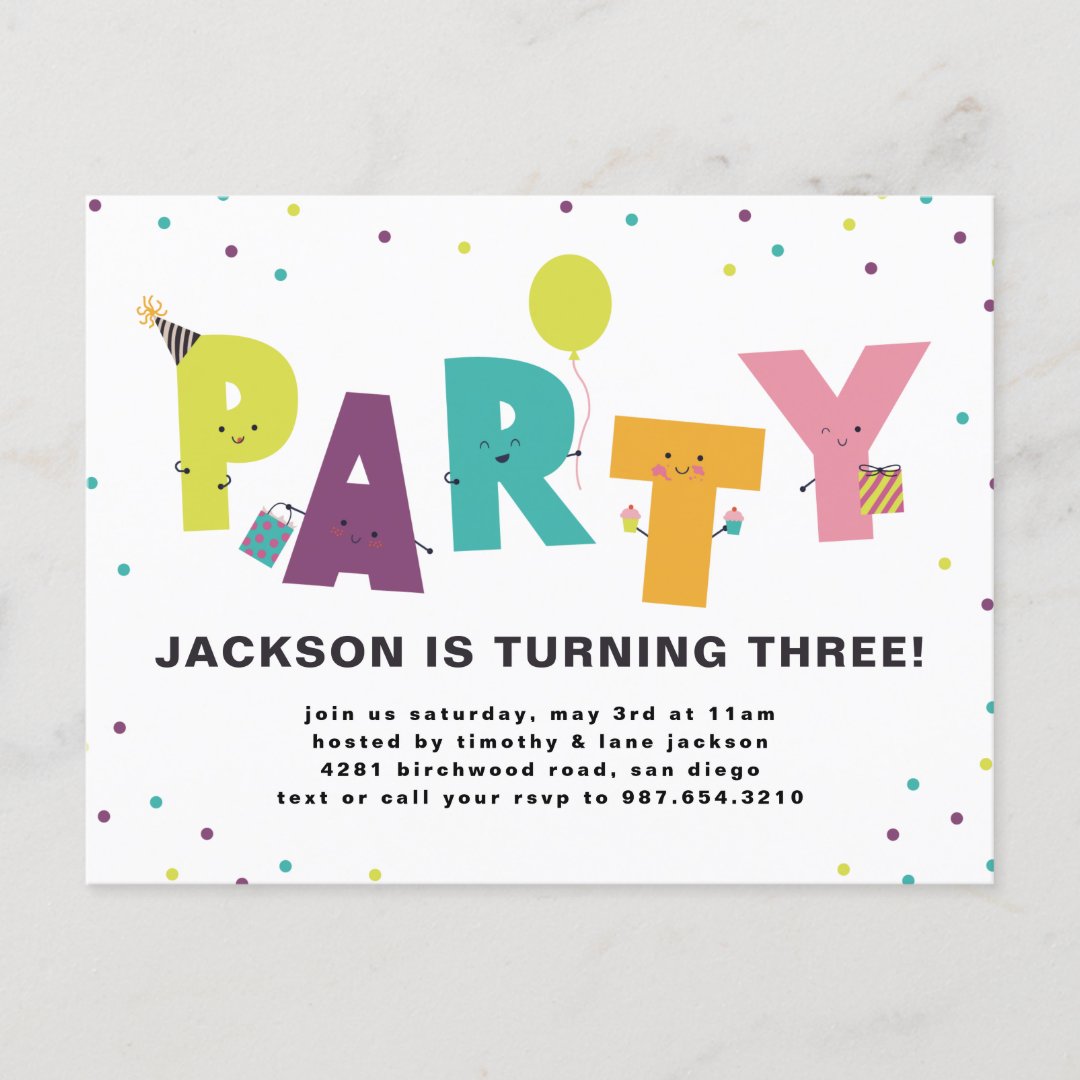 Cute Colorful Invitation Postcard | Zazzle
