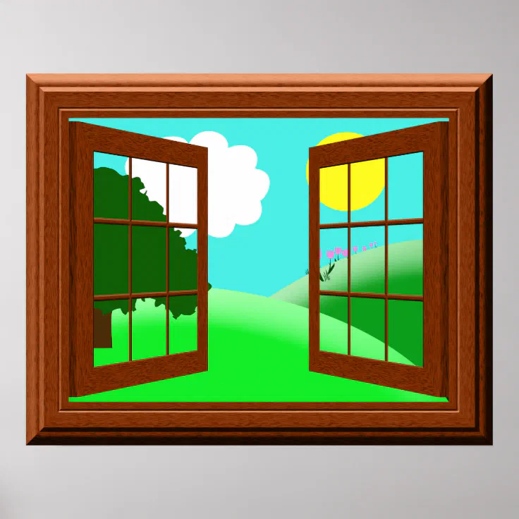 Cute Colorful Kids Cartoon Window View Poster | Zazzle