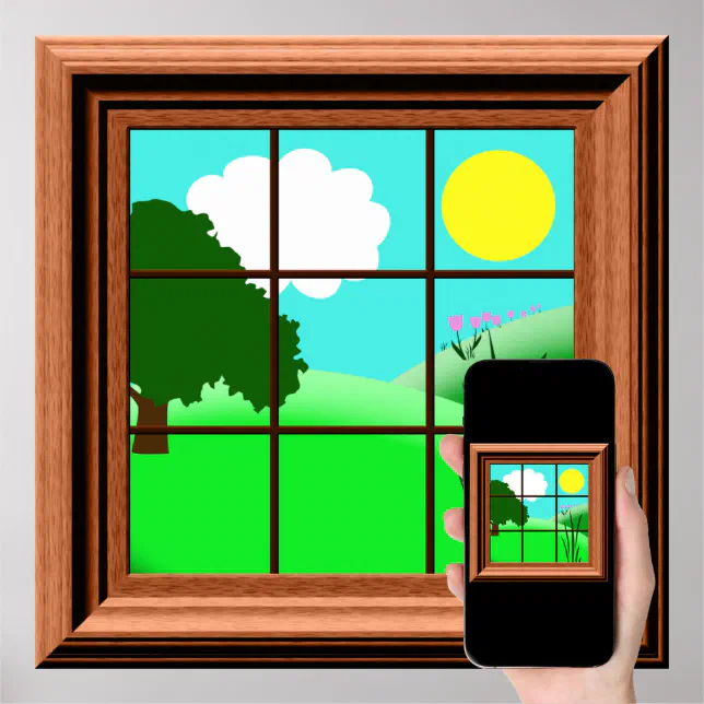 Cute Colorful Kids Cartoon Window View Poster | Zazzle