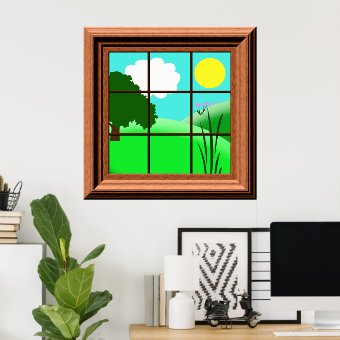 Cute Colorful Kids Cartoon Window View Poster | Zazzle