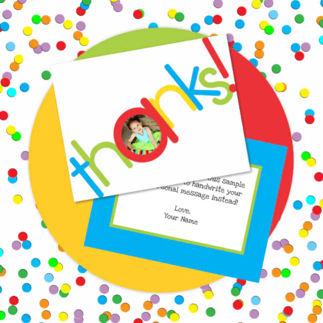 Cute Colorful Kids Photo Thanks Thank You Card | Zazzle