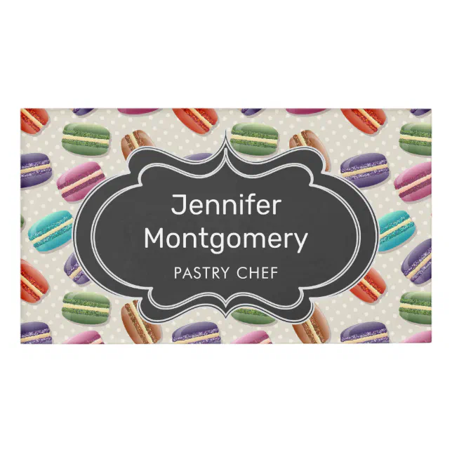 Cute Colorful Macarons Pattern with Fancy Frame Name Tag | Zazzle