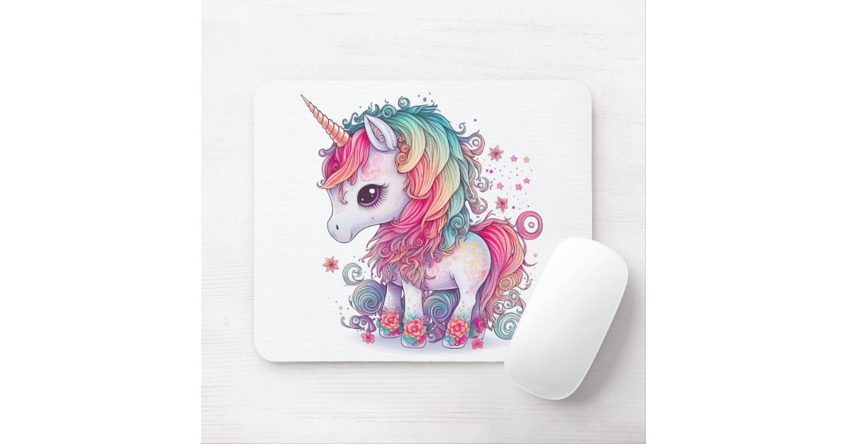 Cute Colorful Magical Creature Unicorn Artwork | Mouse Pad | Zazzle