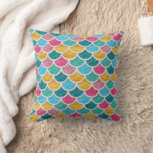 Cute Colorful Mermaid Scales Throw Pillow | Zazzle