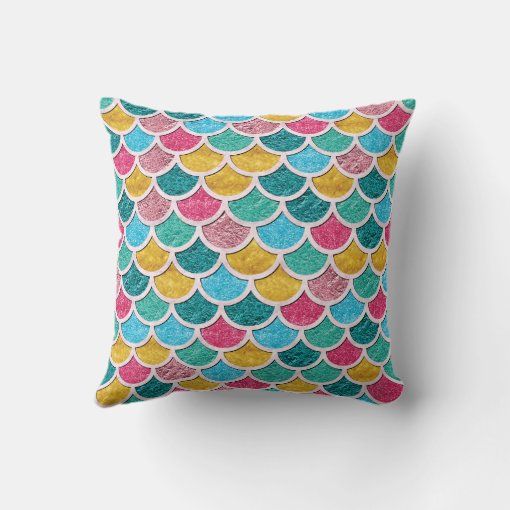 Cute Colorful Mermaid Scales Throw Pillow | Zazzle