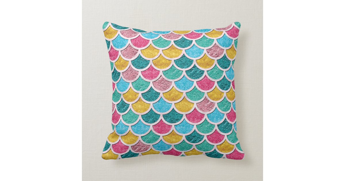Cute Colorful Mermaid Scales Throw Pillow | Zazzle.com