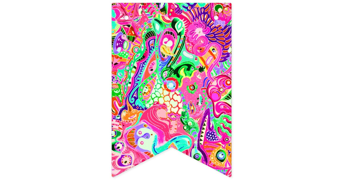 Cute colorful mixed abstract monsters kitchen towe bunting flags | Zazzle