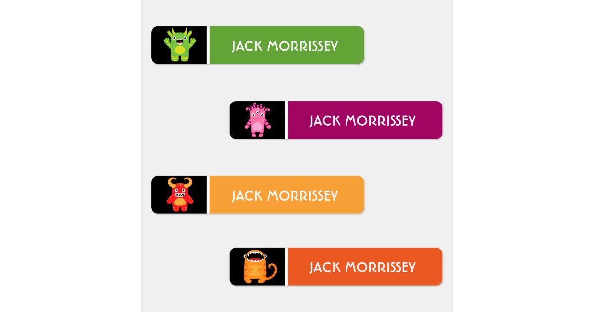 Cute Colorful Monsters Kids Name Labels | Zazzle