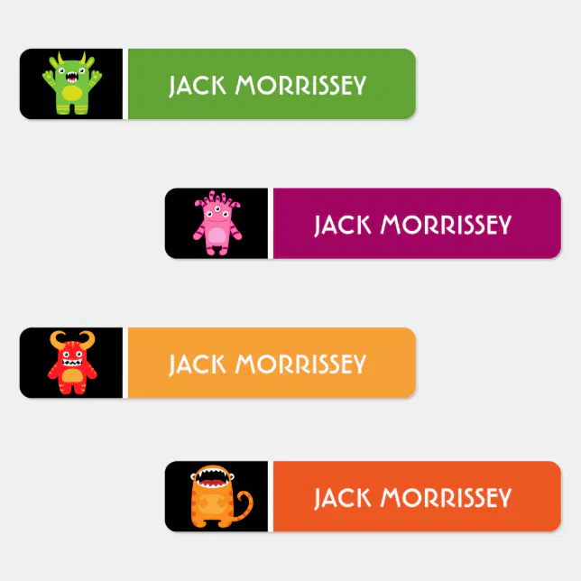 Cute Colorful Monsters Kids Name Labels | Zazzle