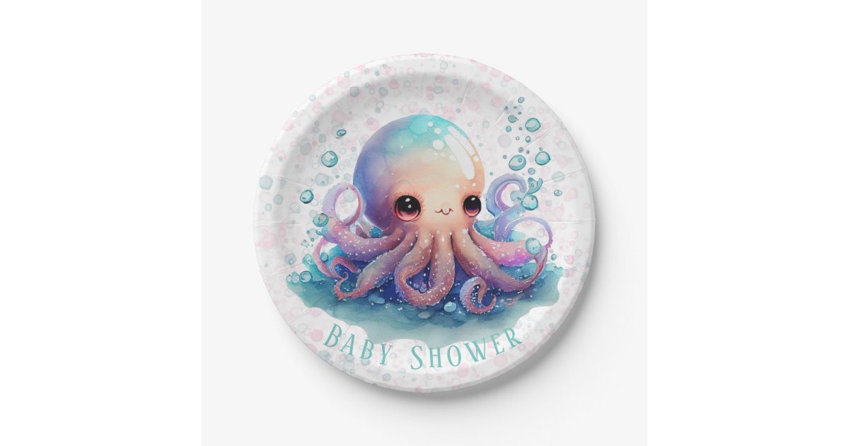 Cute Colorful Octopus Baby Shower Paper Plates | Zazzle