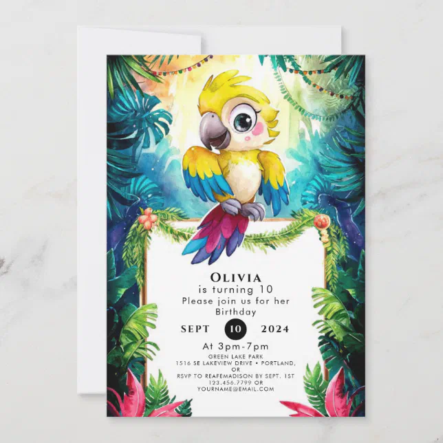 Cute Colorful Parrot Birthday Invitation | Zazzle