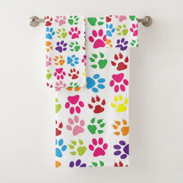 Cute Colorful Per Paw Pattern Bath Towel Set | Zazzle