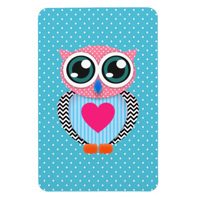 Cute Colorful Pink Polka Dots Funny Owl Magnet | Zazzle