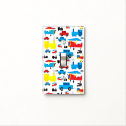 Cute Colorful Planes, Trains, and Cars Pattern Light Switch Cover | Zazzle