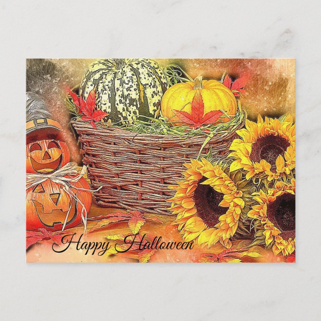 Cute, Colorful, Pumpkin, Halloween Postcard | Zazzle