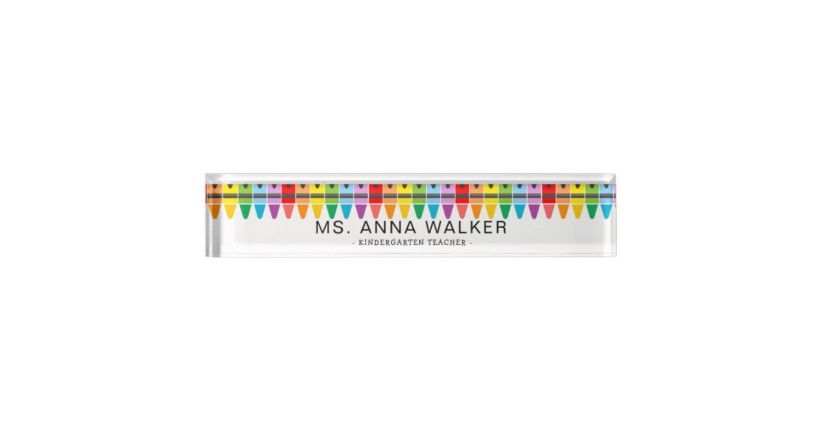 Cute Colorful Rainbow Crayons Kindergarten Teacher Desk Name Plate | Zazzle