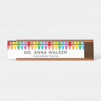 Cute Colorful Rainbow Crayons Kindergarten Teacher Desk Name Plate | Zazzle