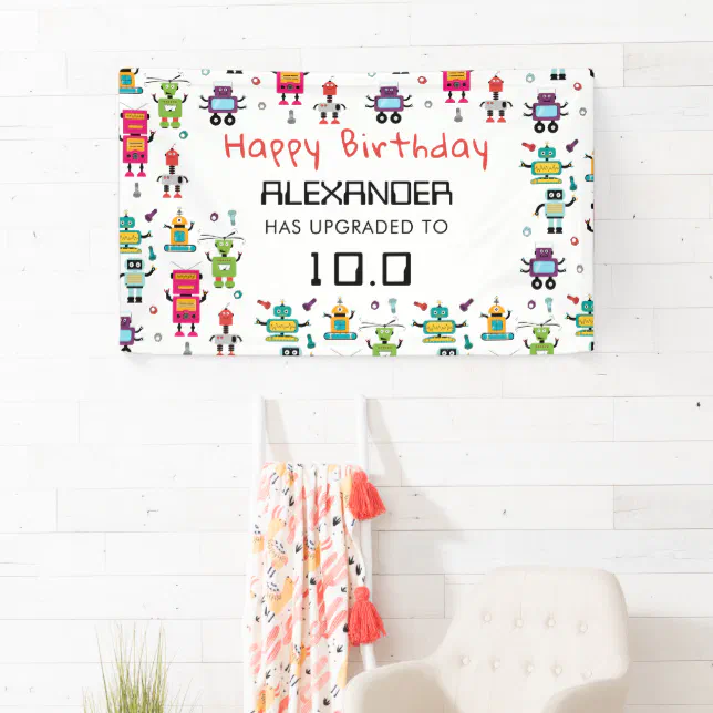 Cute Colorful Robots Kids Robot Birthday Party Banner | Zazzle