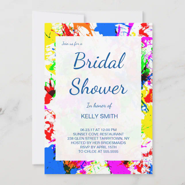 Cute colorful splatter paint design bridal shower invitation | Zazzle