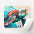 Cute Colorful Swimming Sea Turtle Mouse Pad | Zazzle