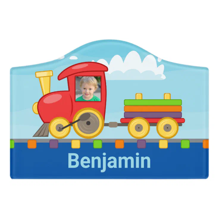 Cute Colorful Train with Name + Photo Door Sign | Zazzle