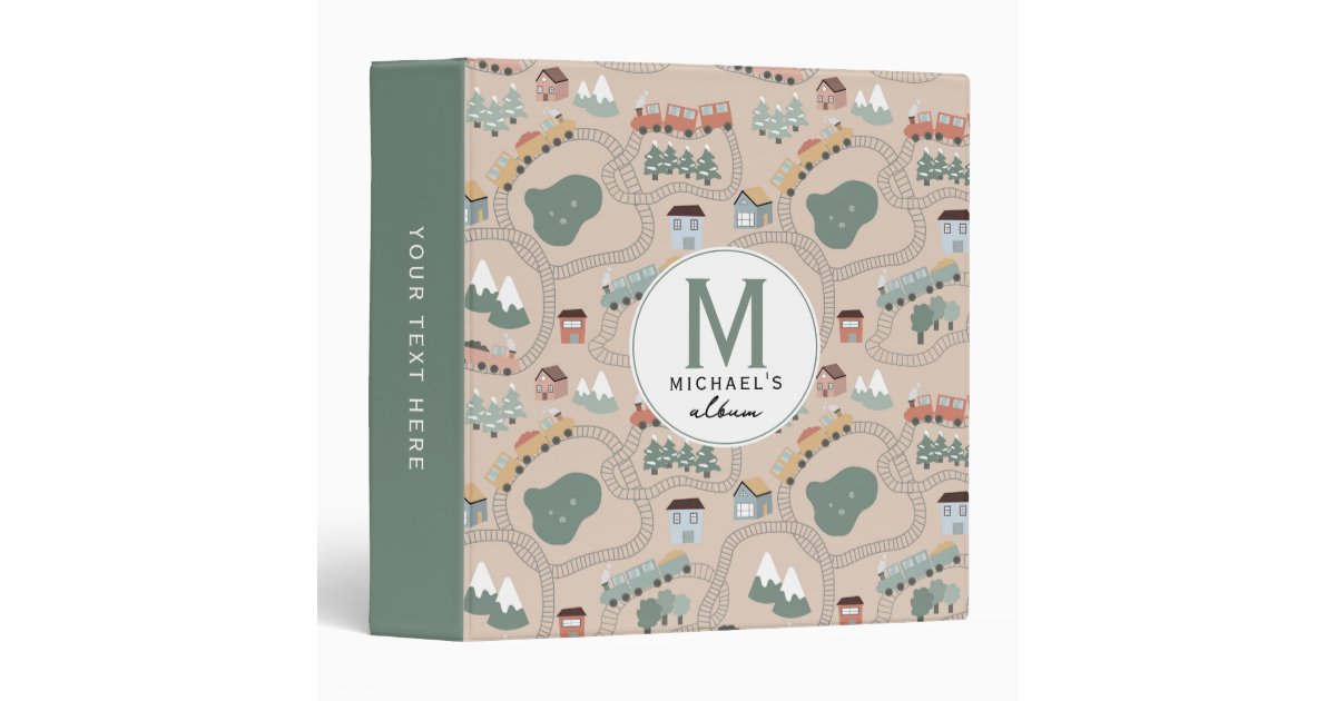 Cute Colorful Trains on Train Tracks Kids Album 3 Ring Binder | Zazzle