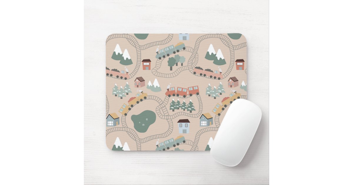 Cute Colorful Trains on Train Tracks Kids Pattern Mouse Pad | Zazzle