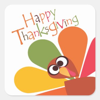 Cute Colorful Turkey Happy Thanksgiving Sticker | Zazzle