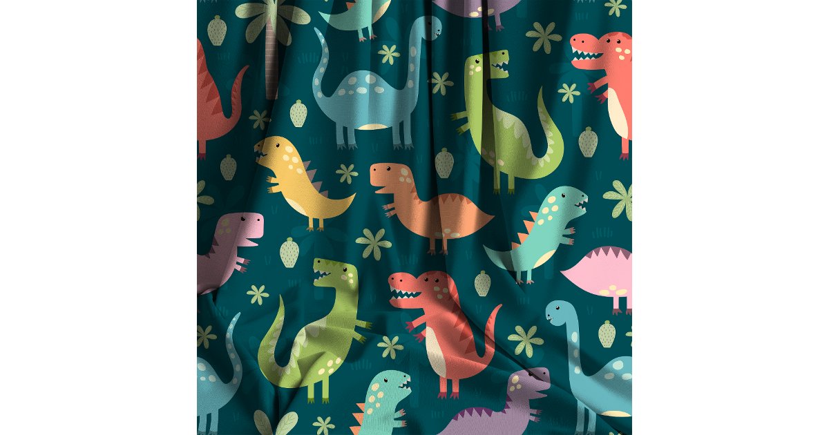 Cute Colorful Tyrannosaurus Rex Dinosaur Pattern Fabric | Zazzle