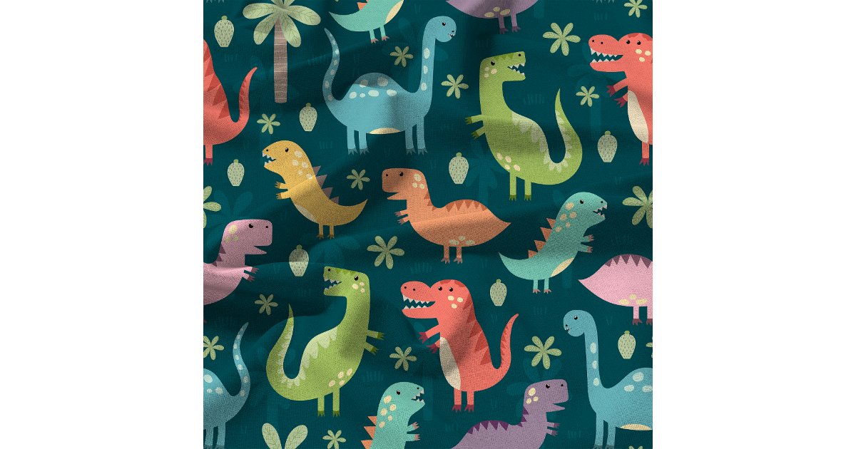 Cute Colorful Tyrannosaurus Rex Dinosaur Pattern Fabric | Zazzle