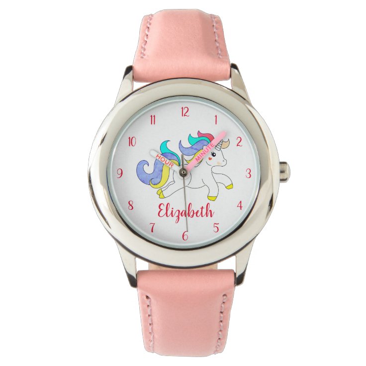 Cute Colorful Unicorn Personalized Kids Watch | Zazzle