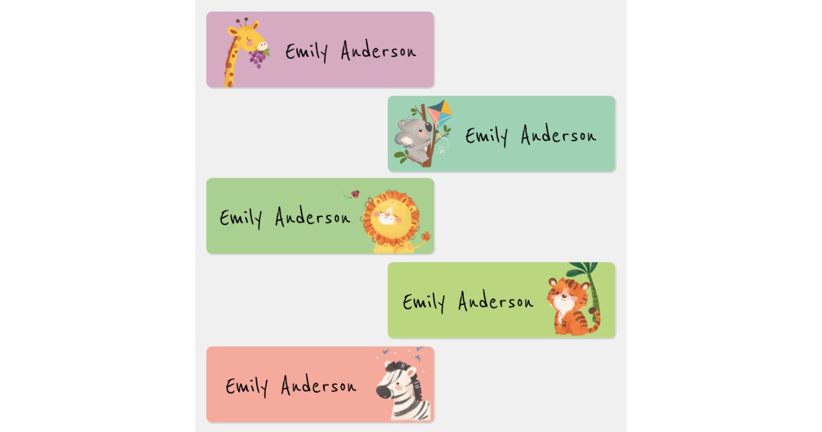 Cute Colorful Zoo Animals School Daycare Labels | Zazzle