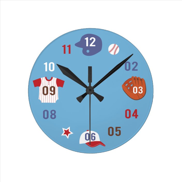 Cute Colourful Baseball Theme Boys Room Round Clock | Zazzle.com