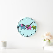 Cute colourful elephant cartoons good luck round clock | Zazzle