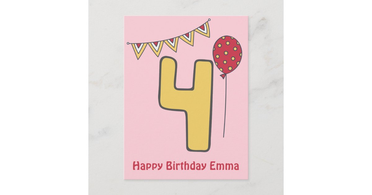 Cute Colourful Kids' 4th Birthday Postcard | Zazzle