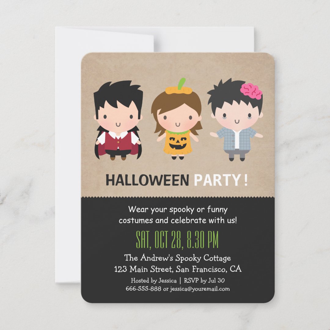 Cute Colourful Kids Halloween Party Invitations | Zazzle