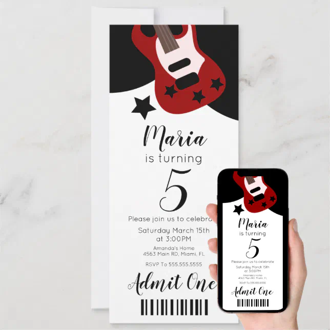 Cute Concert Music Stars Ticket Style Party Invitation | Zazzle