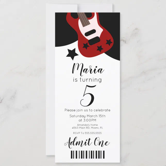 Cute Concert Music Stars Ticket Style Party Invitation | Zazzle