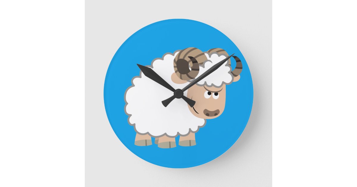 Cute Confident Cartoon Ram Round Clock | Zazzle