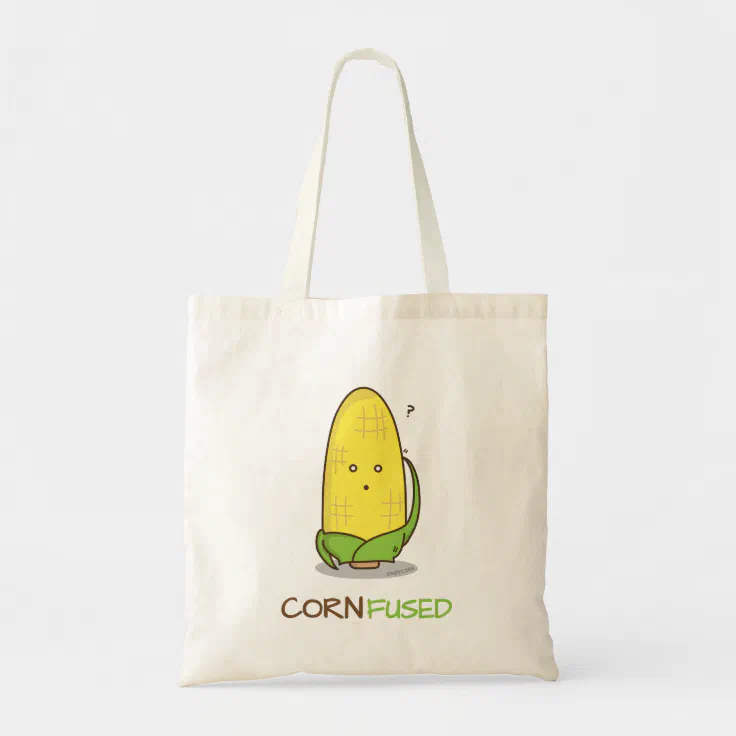 Cute Confused Corn Funny Pun Tote Bag | Zazzle